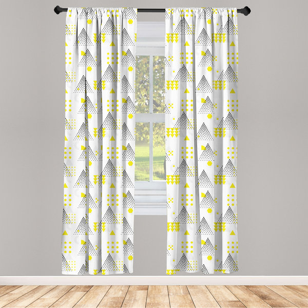 Ambesonne Vintage 4-Panel Curtains, Triangles Dots Hexagon Art, Yellow and Charcoal Grey | Wayfair
